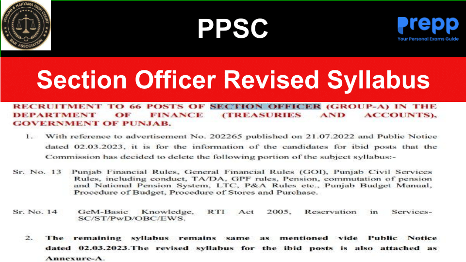 PPSC Section Officer Recruitment: Check Revised Pattern and Syllabus