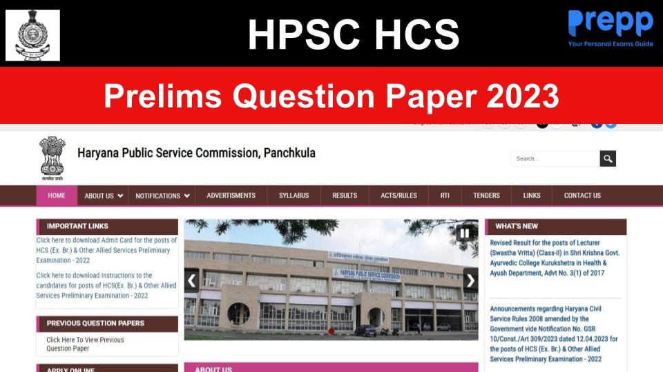 HPSC HCS Prelims Question Paper 2023 with Answer Key - Download PDF ...
