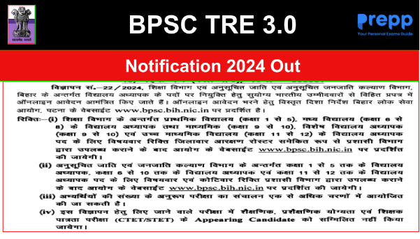 BPSC TRE 3.0 Notification 2024 Out: Download PDF Here