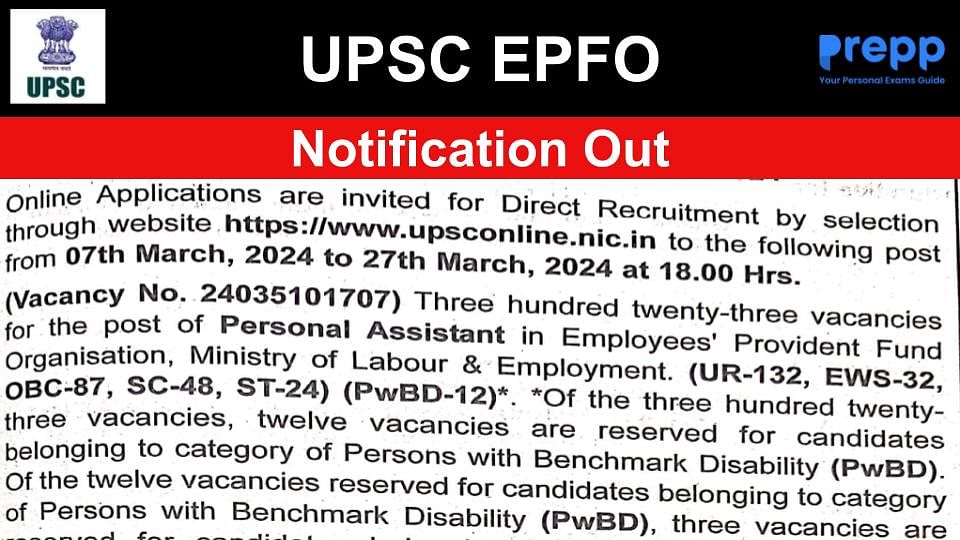 UPSC EPFO PA Recruitment 2024 Notification Released; Apply for 323 Posts UPSC EPFO PA Recruitment 2024 Notification Released; Apply for 323 Posts