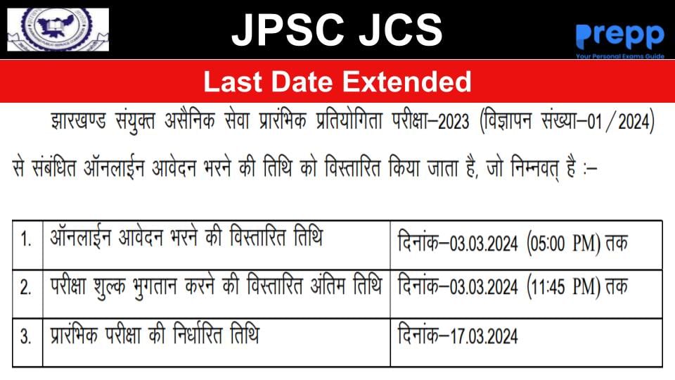 JPSC 2024 Last Date to Apply Extended till March 03, Details Here