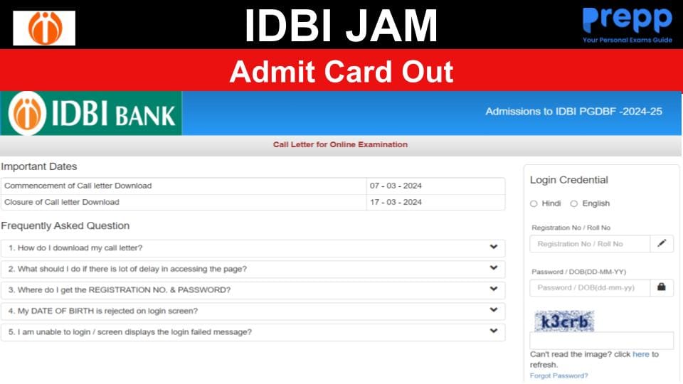 IDBI Bank PGDBF Admit Card 2024 Out at idbibank.in; Download Call Letter