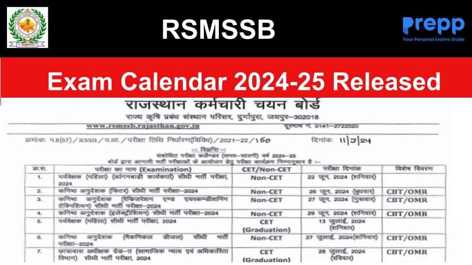 RSMSSB Exam Calendar 2024-25 Released at rsmssb.rajasthan.gov.in ...