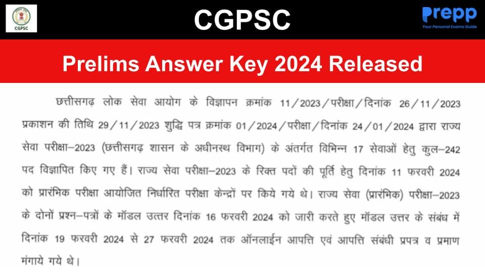 CGPSC SSE Prelims Answer Key 2024 Released at psc.cg.gov.in; Direct Link