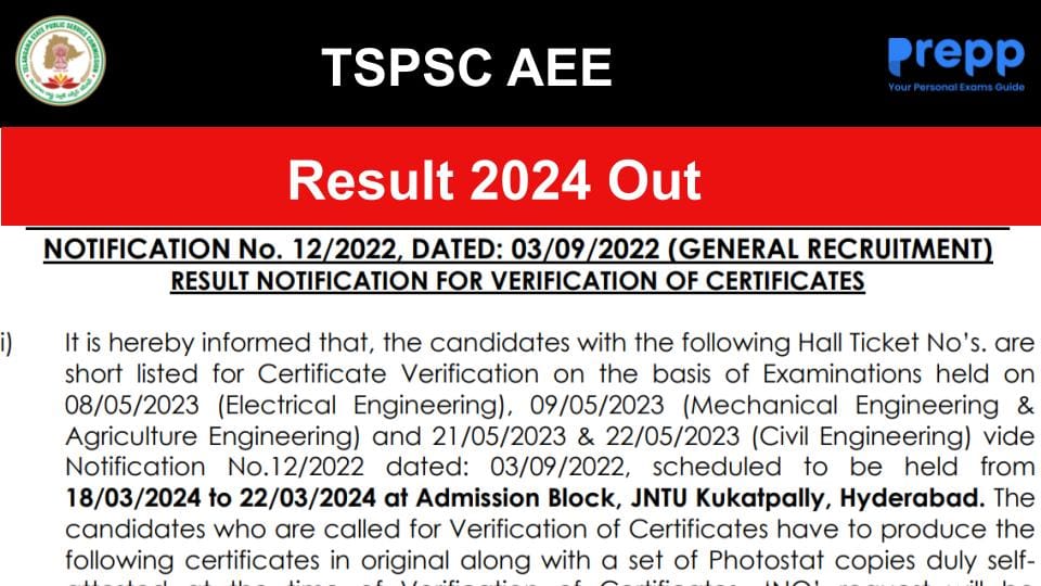 TSPSC AEE Result 2024 Out at tspsc.gov.in; Download Verification Schedule