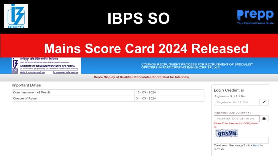 IBPS SO Mains Score Card 2024 Released at ibps.in; Download Here