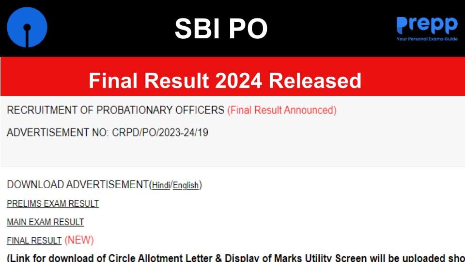 SBI PO Final Result 2024 Released @sbi.co.in: Download PDF