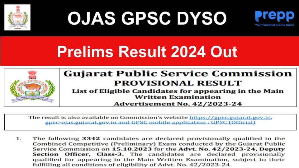 OJAS GPSC DYSO Prelims Result 2024 Out at gpsc.gujarat.gov.in; Check Here