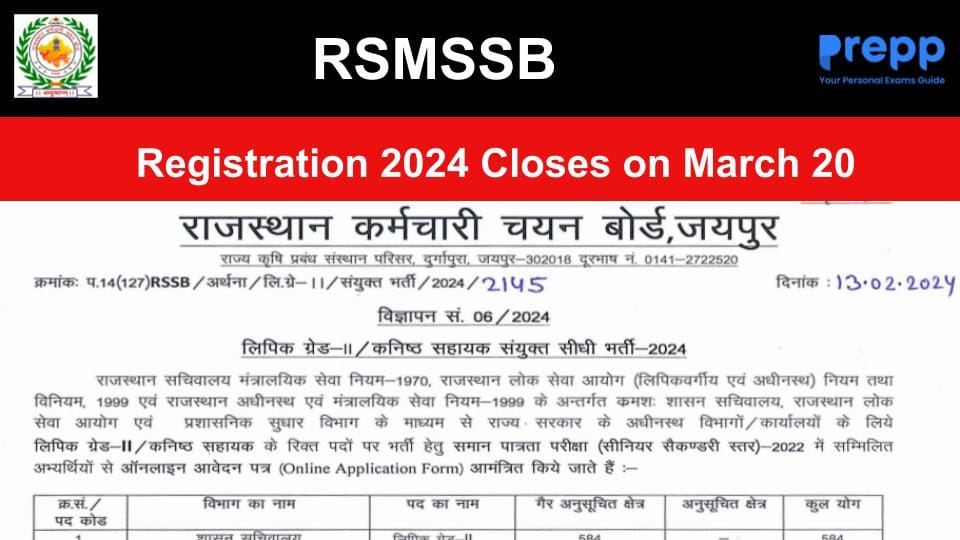 RSMSSB Registration 2024 Closes on March 20 for Junior Assistant ...
