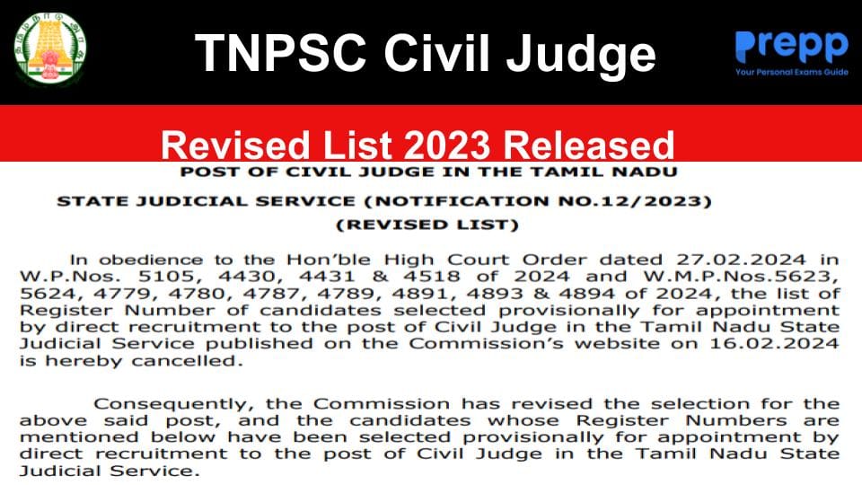 TNPSC Civil Judge Revised List 2023 Released at tnpsc.gov.in; Check Here