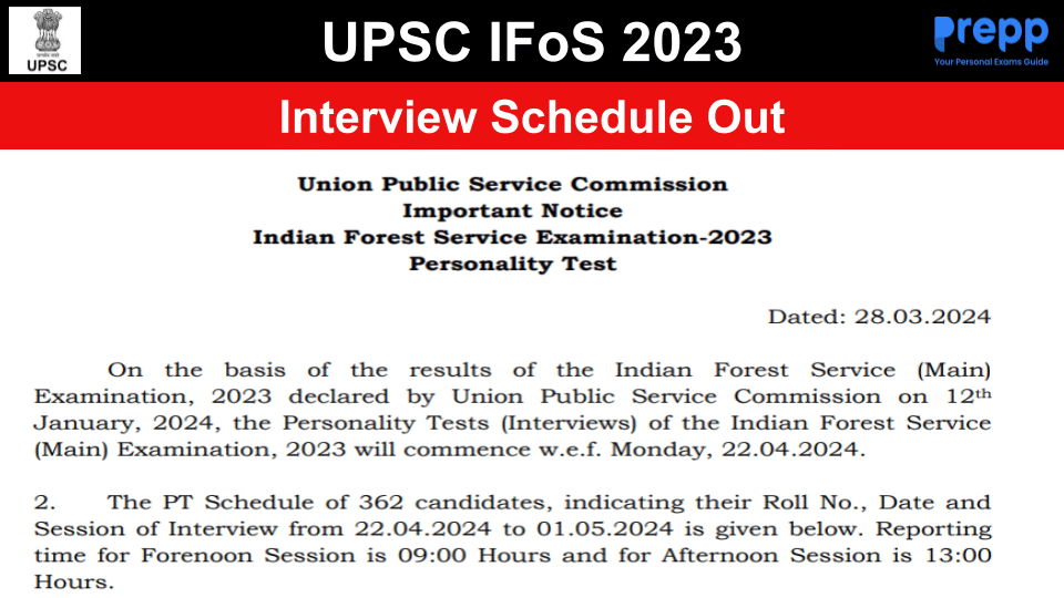 UPSC IFoS 2023 Interview Schedule Out at upsc.gov.in: Download PDF
