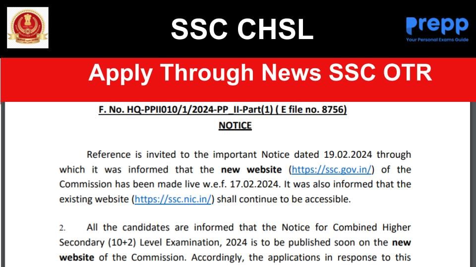 SSC CHSL 2024: Apply Online Through New SSC OTR at ssc.gov.in