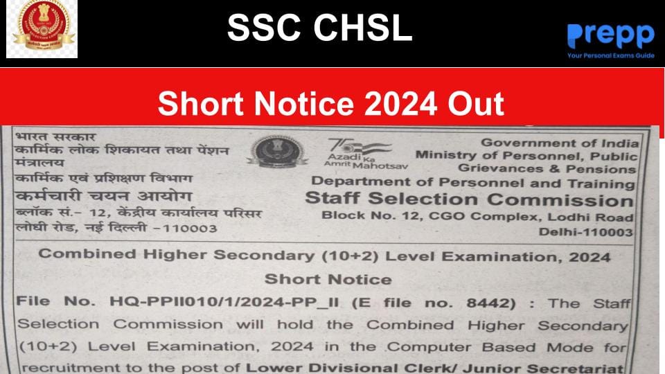 SSC CHSL Short Notice 2024 Out at ssc.nic.in; Apply Online From April 02
