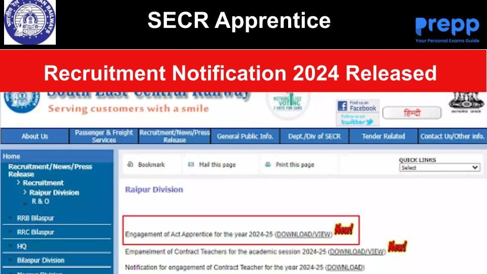 SECR Apprentice Recruitment 2024 Notification Released; Apply Online at apprenticeshipindia.gov ...