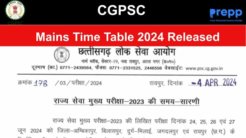 CGPSC Mains Exam 2024 Time Table Released at psc.cg.gov.in: Download PDF