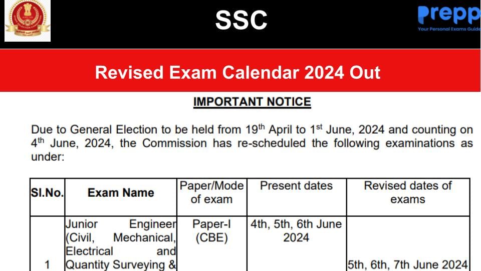 SSC Exam Calendar 2024 Revised; Check SSC JE, CHSL, CPO Revised ...