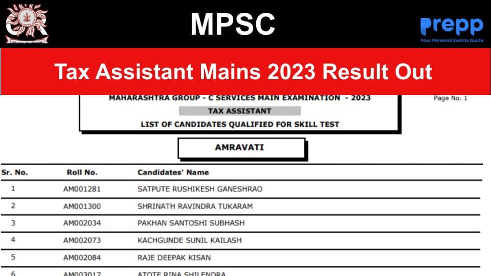 MPSC Group C Mains Tax Assistant Result 2023 Out at mpsc.gov.in; Check ...