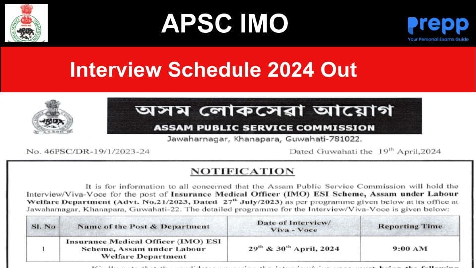 APSC IMO Interview Schedule 2024 Out at apsc.nic.in; Check Admit Card ...