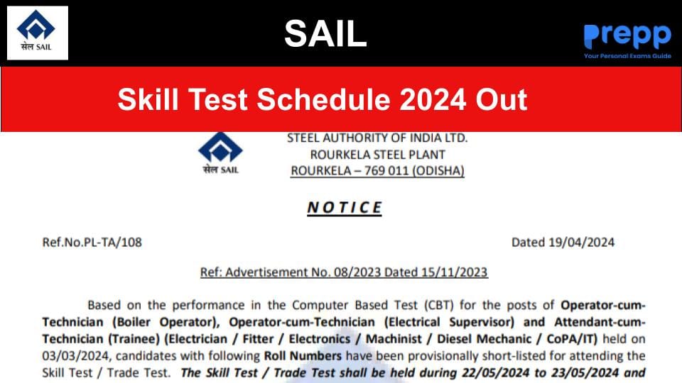 SAIL Skill Test Schedule 2024 Out at sailcareers.com; Check Admit Card ...