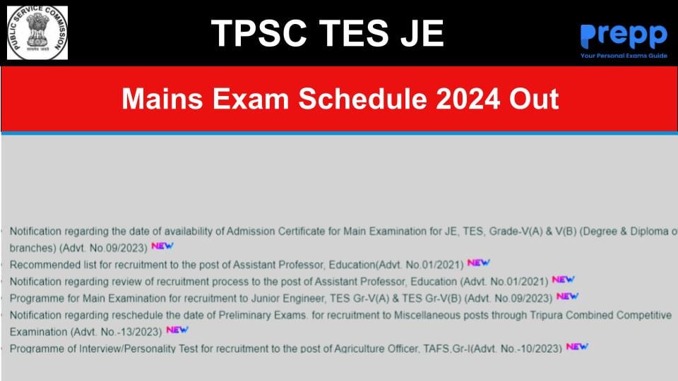 TPSC TES JE 2024 Mains Exam Schedule Out at tpsc.tripura.gov.in; Exam ...