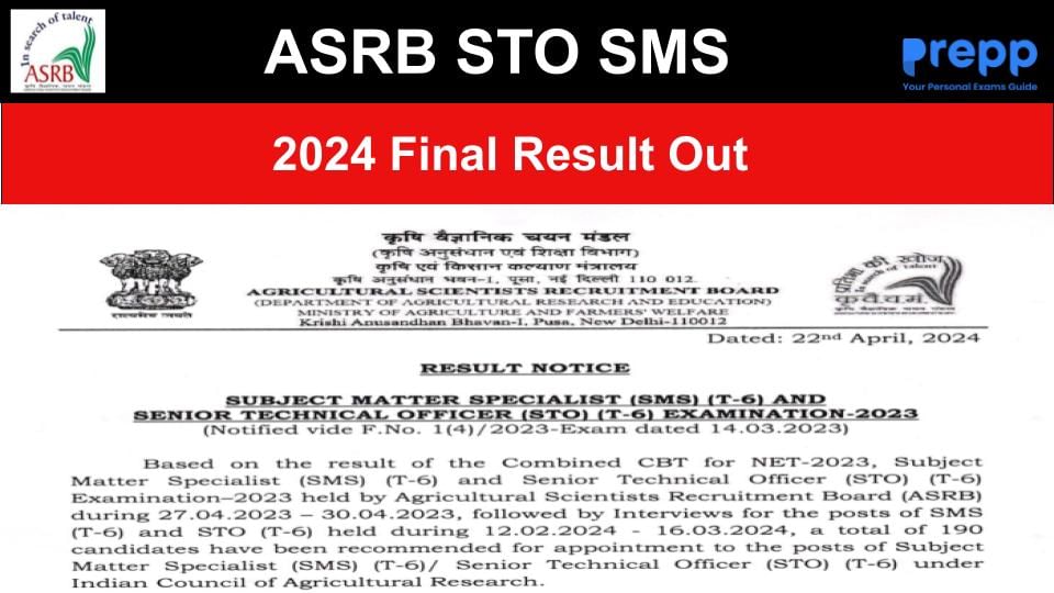 ASRB STO SMS 2024 Final Result Out at asrb.org.in; Download PDF