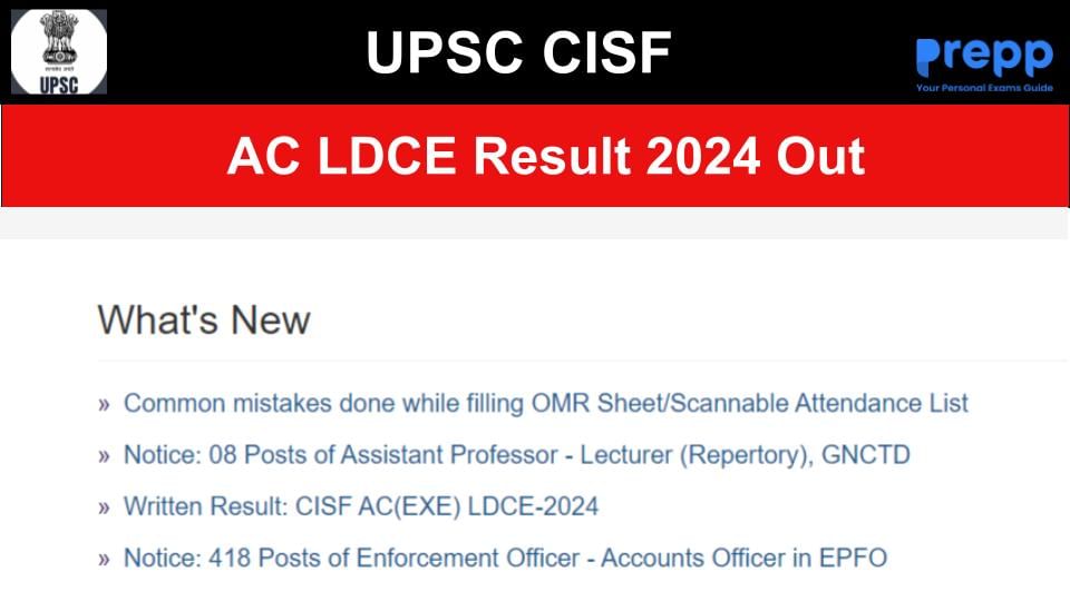 UPSC CISF AC LDCE Result 2024 Declared at upsc.gov.in; Download Roll ...
