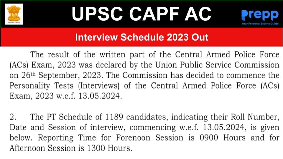 UPSC CAPF ACs PT Schedule 2023 Out at upsc.gov.in for 1189 candidates ...