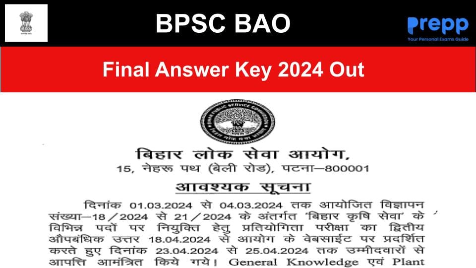 BPSC BAO 2024 Final Answer Key Released at bpsc.bih.nic.in; Download PDF
