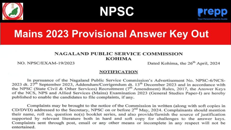NPSC 2023 Mains Provisional Answer Key Released at npsc.nagaland.gov.in ...
