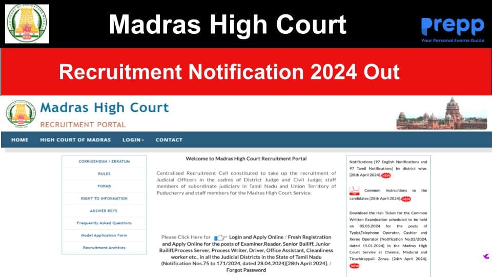 Madras High Court Recruitment Notification 2024 Released at mhc.tn.gov.in; Apply Online for 2329 ...