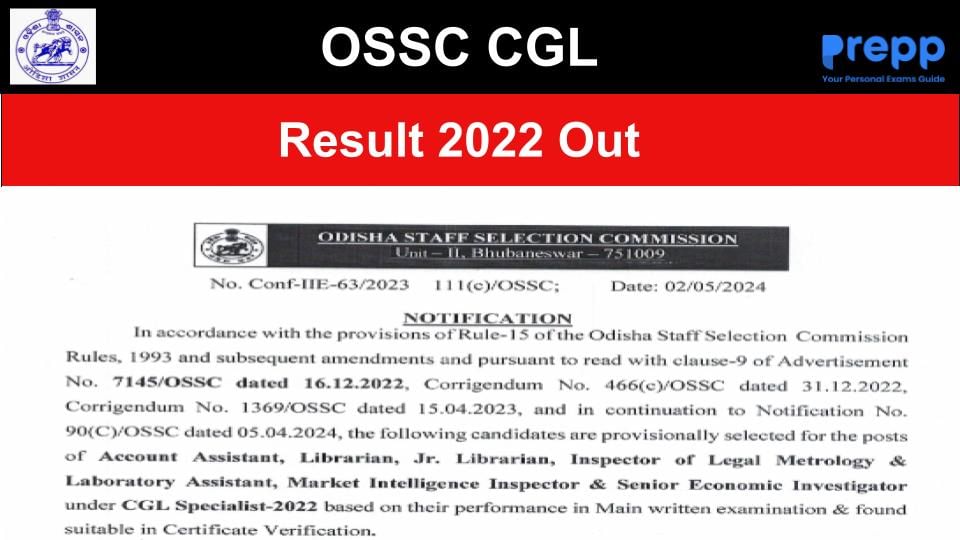 OSSC CGL Result 2022 Released at ossc.gov.in; Download Group B and C Selection List PDF