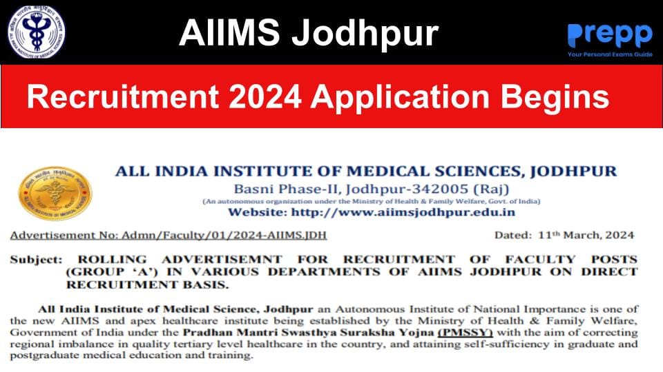 AIIMS Jodhpur Recruitment 2024: Apply Online for 84 Vacancies at aiimsjodhpur.edu.in