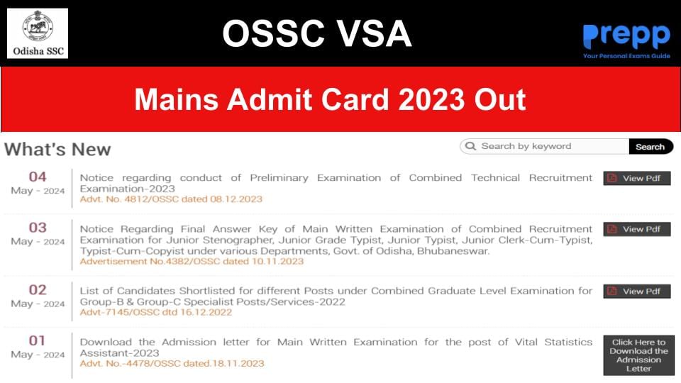 OSSC Vital Statistics Assistant Mains 2023 Admit Card Out at ossc.gov.in; Download hall ticket