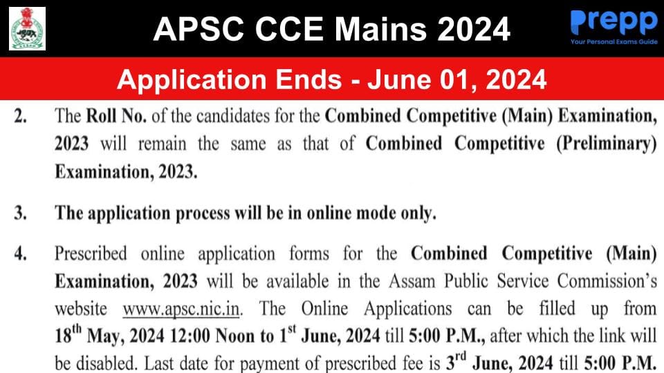 APSC CCE Mains Notification 2024 Out; Apply for 235 posts from May 18