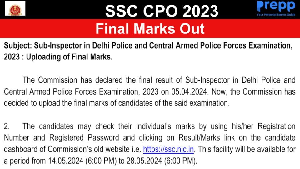 SSC CPO Final Marks 2023 Out at ssc.gov.in; Check Delhi Police SI and ...