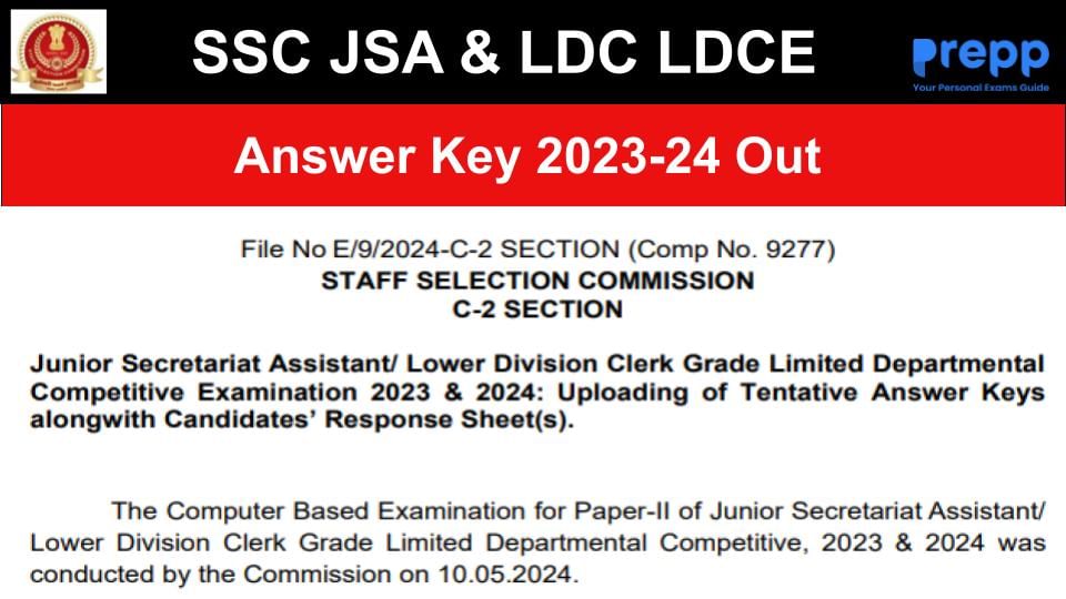 SSC JSA & LDC LDCE Answer Keys 2023-24 Out at ssc.gov.in; Raise Objection