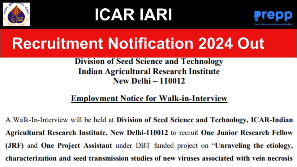 ICAR IARI Applications Out 2024 at iari.res.in: Walk-in Interview on ...