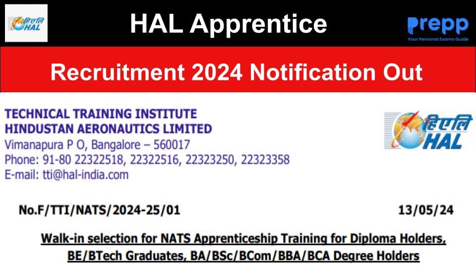 HAL Apprentice Notification 2024 Out at hal-india.co.in; Apply Now