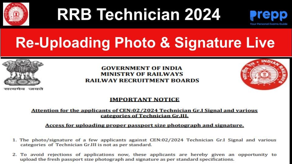 RRB Technician Photo and Signature Upload Link 2024 here; Check Details