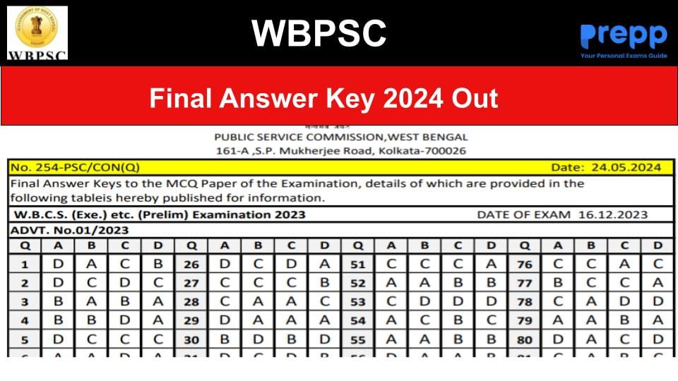 WBPSC Final Answer Key 2024 Out at wbpsc.gov.in; Download PDF
