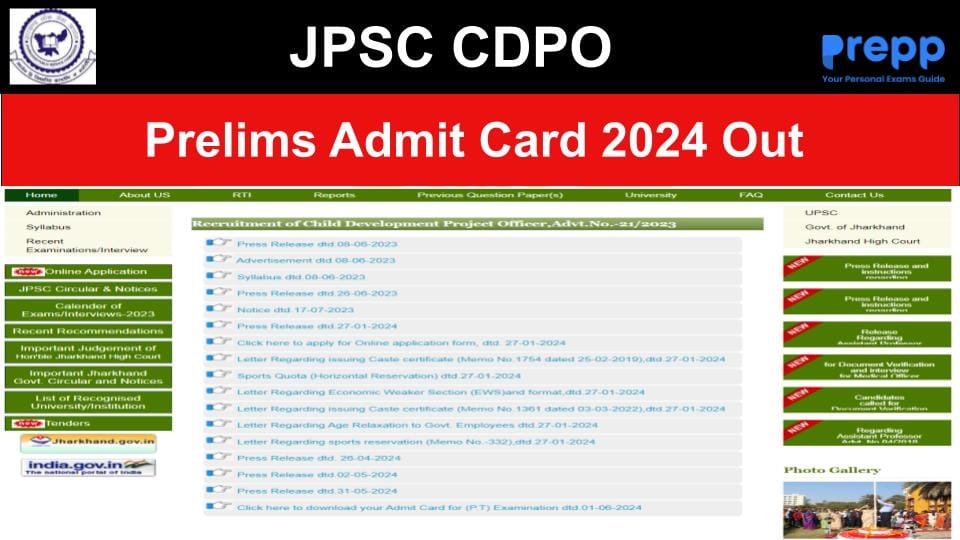 JPSC CDPO Admit Card 2024 Out; Download Prelims Hall Ticket at jpsc.gov.in