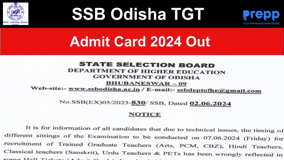 SSB Odisha TGT Admit Card 2024 Out; Check Direct link here
