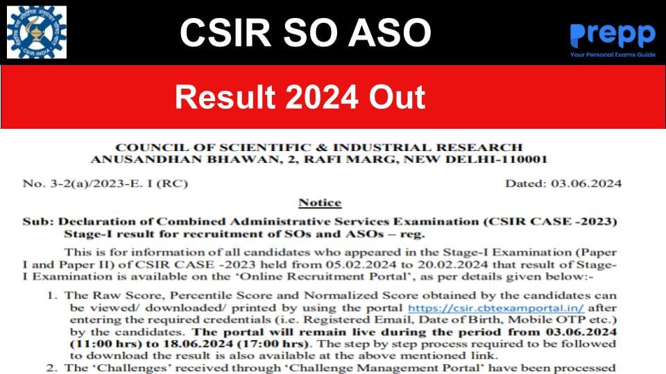 CSIR SO ASO Result 2024 Out; Download Stage 1 Scorecard and Cutoff