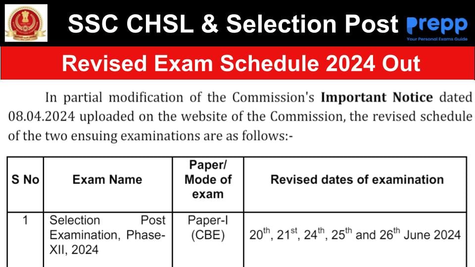 SSC CHSL & Selection Post Exam Schedule 2024 revised for Tier 1; Download PDF