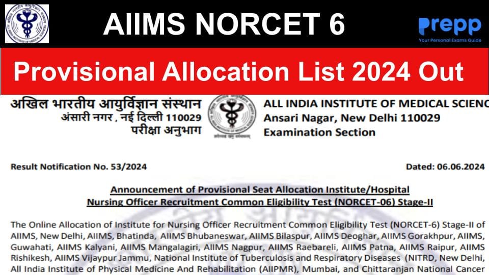 AIIMS NORCET 6 Provisional Seat Allocation List 2024 Out: Download PDF Here