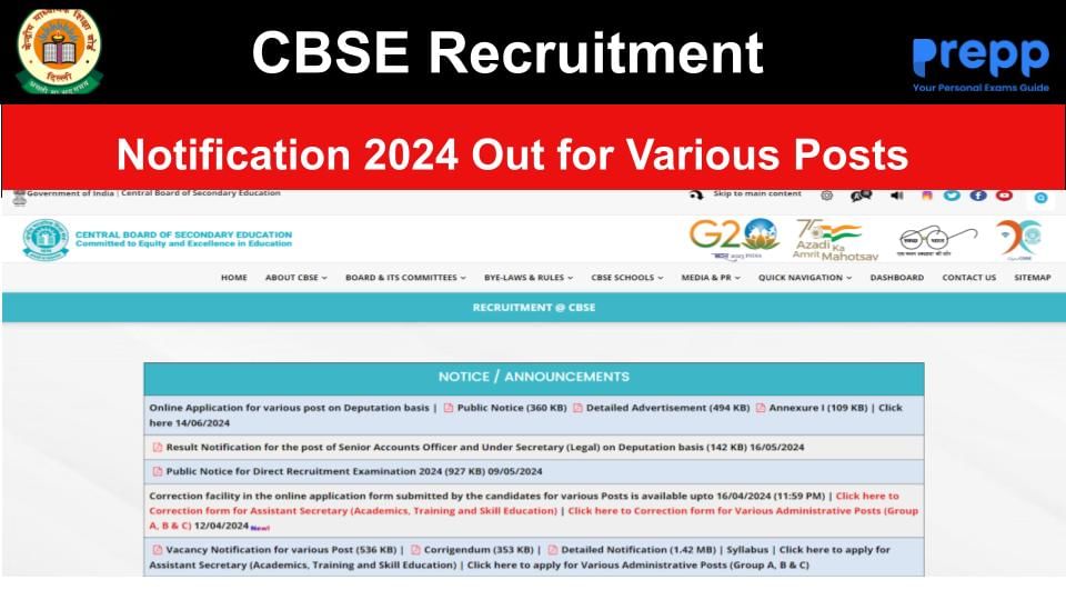 CBSE Recruitment Notification 2024 Out for Various Posts; Apply Online Here