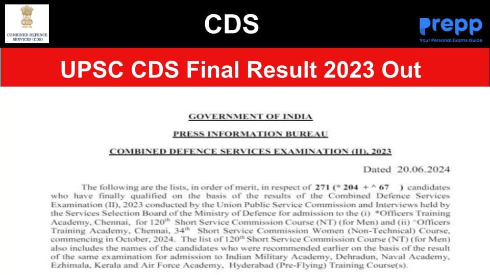 UPSC CDS 2 Final Result 2023 Released; Download Merit List PDF