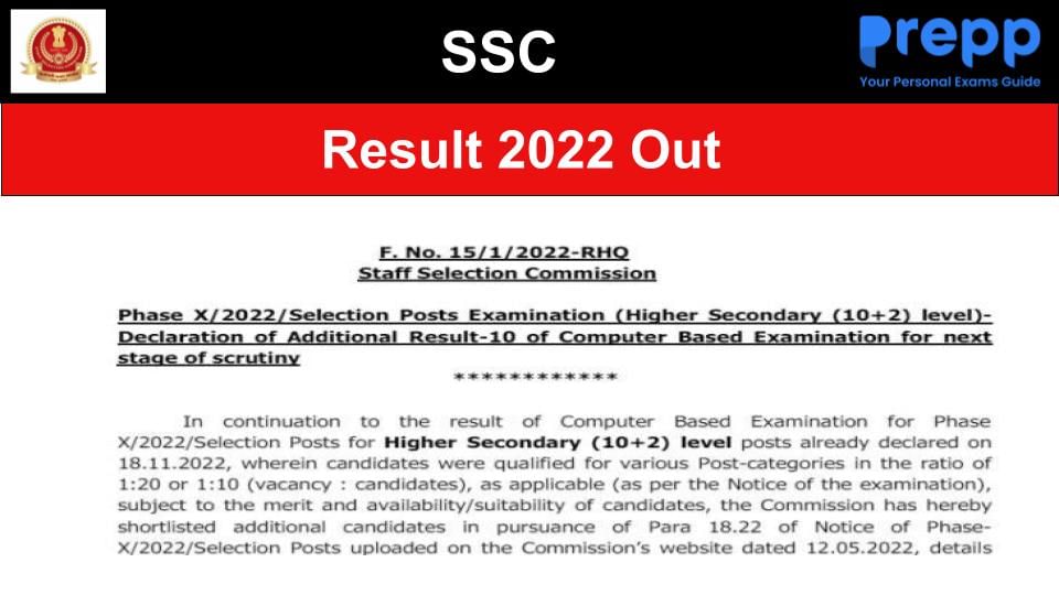 SSC Selection Posts Additional Result 2022 Out at ssc.gov.in; Download PDF