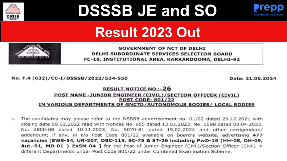 DSSSB JE and SO Result 2023 Out: Download Merit List PDF