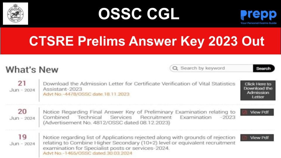 OSSC CTSRE Prelims Final Answer Key 2023 Out; Download PDF Here
